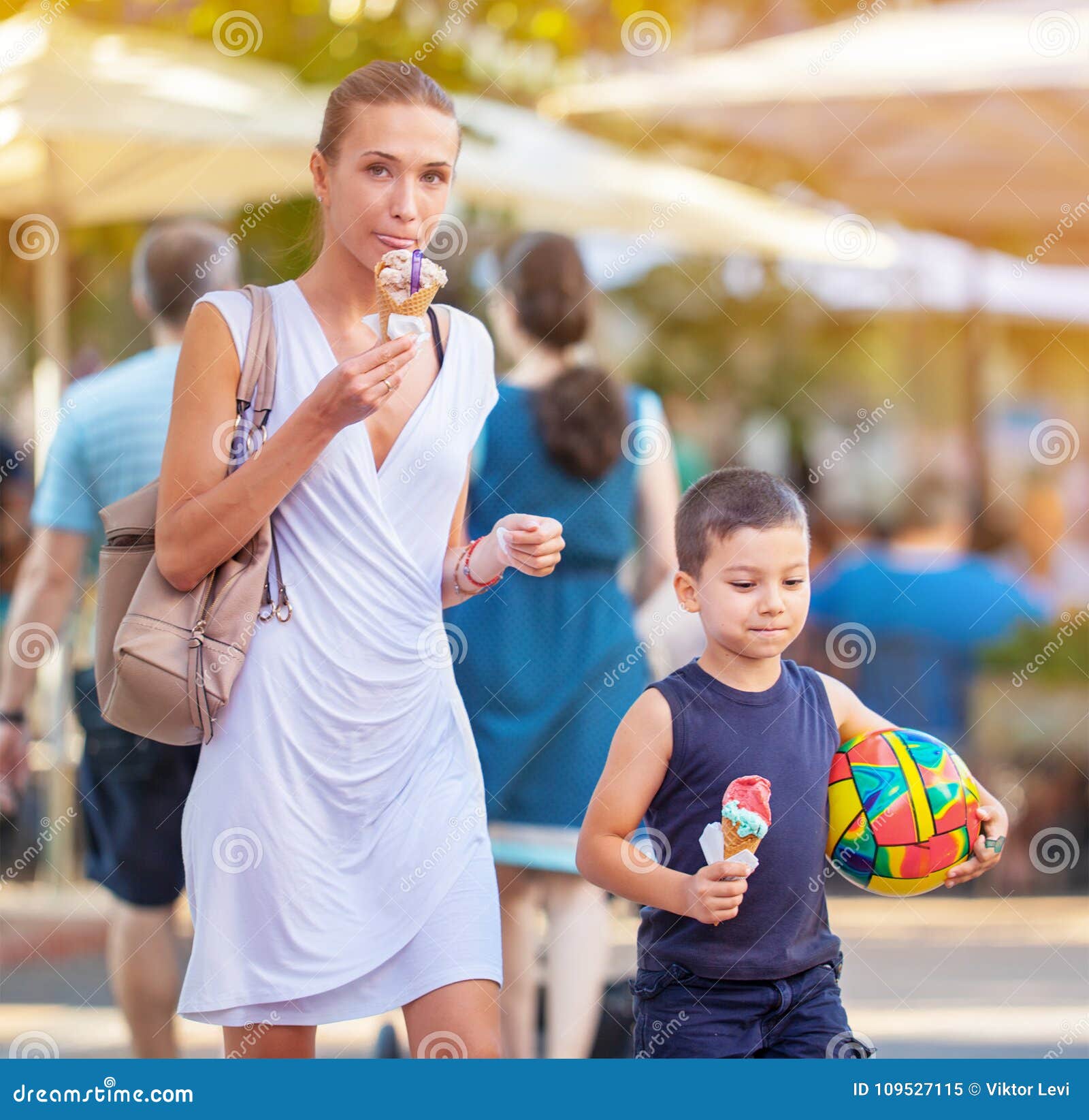 Young Mother Son Ice Cream Stock Image Image Of Downtown 109527115
