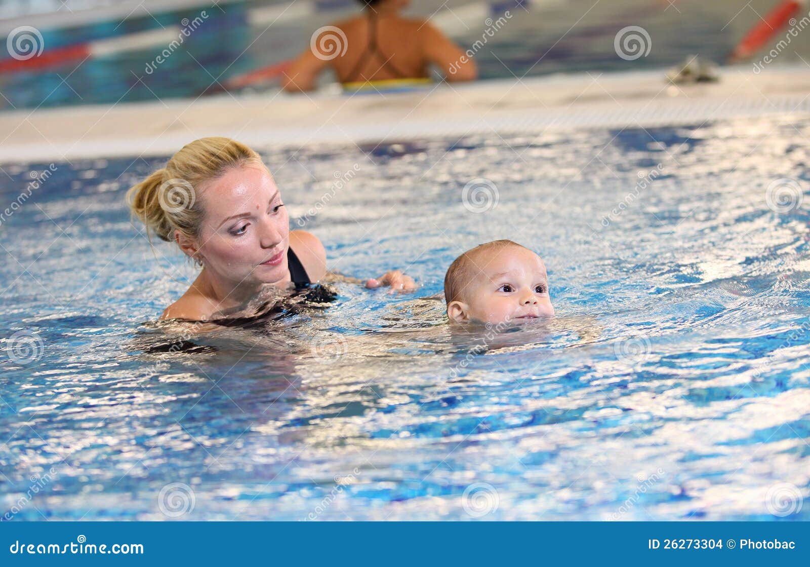 Young Mother and Little Son in a Swimming Pool Stock Photo - Image of ...