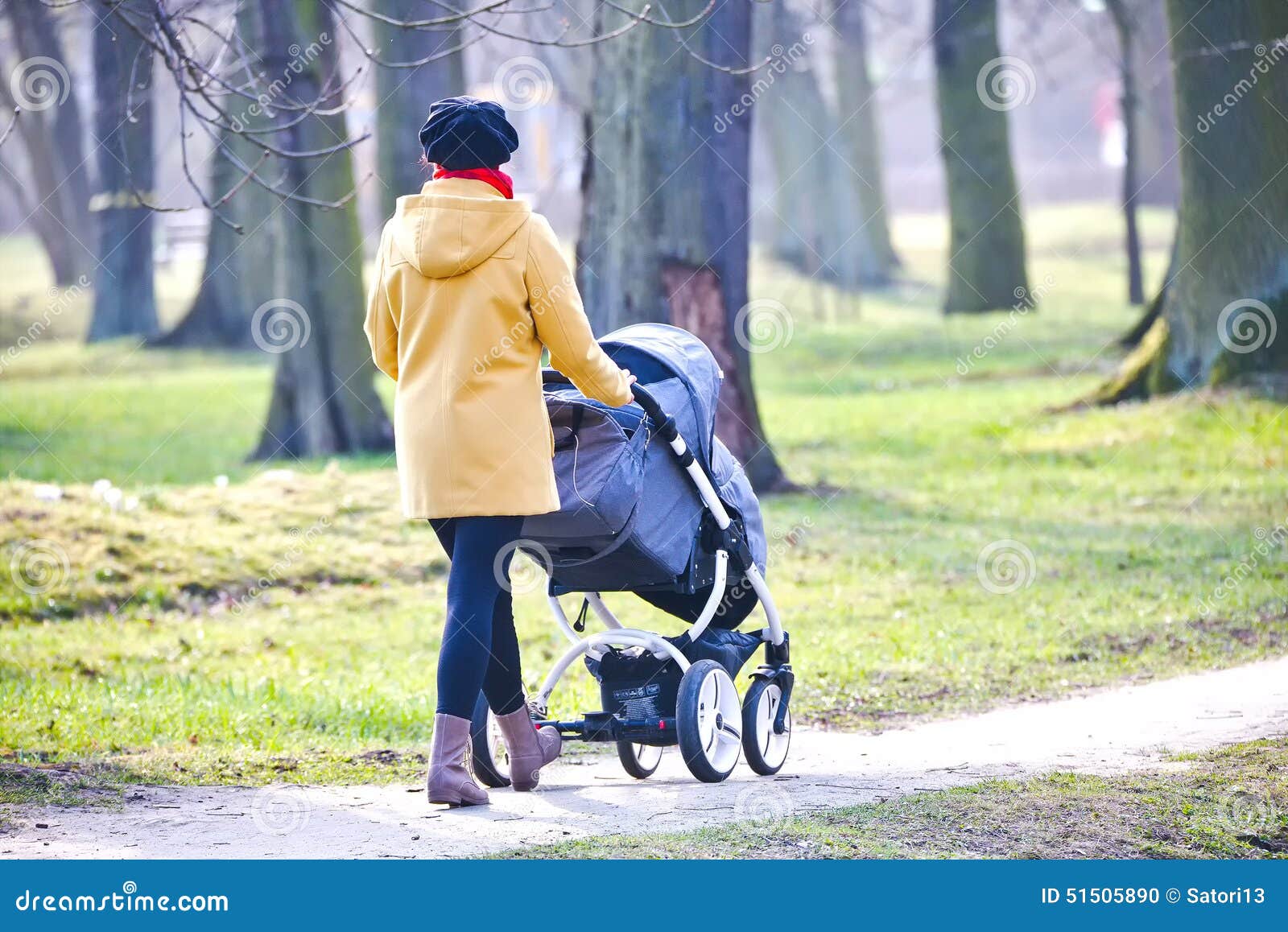 Young mother with pram stock photo. Image of parent, adult - 51505890