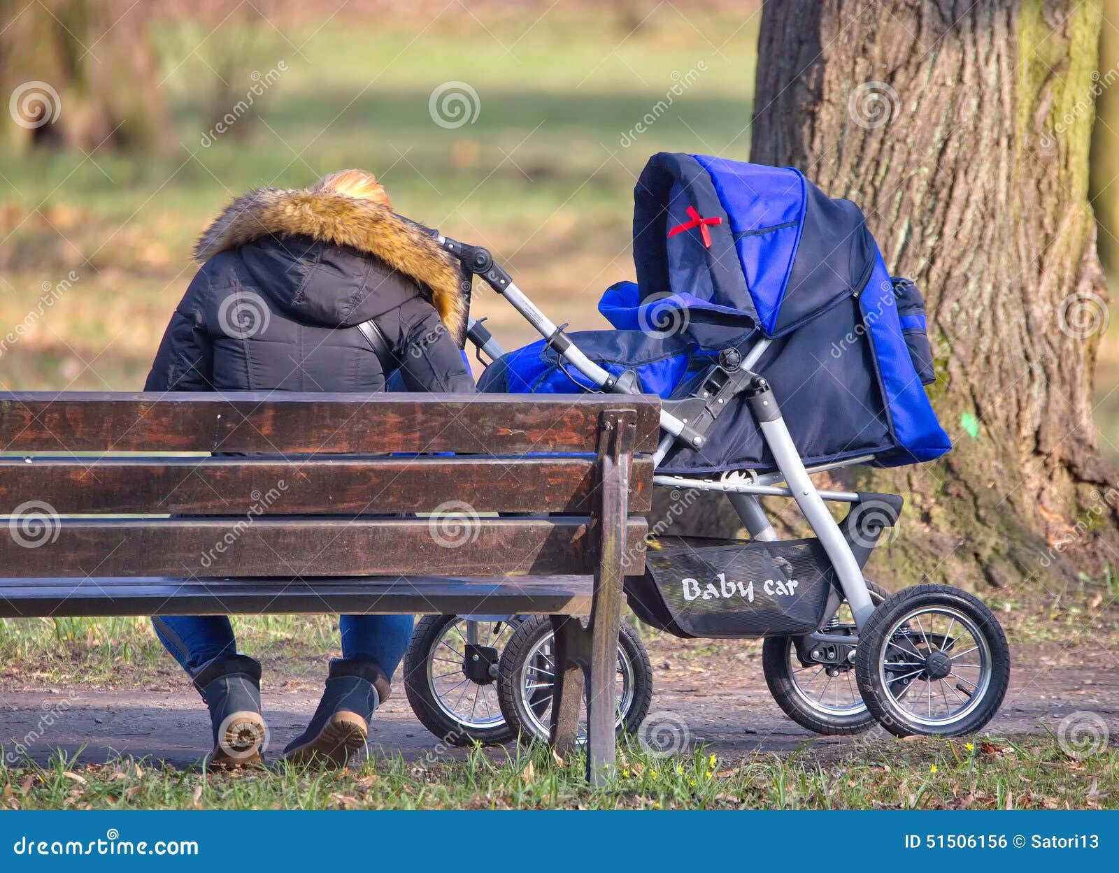 Young mother with pram stock photo. Image of carriage - 51506156