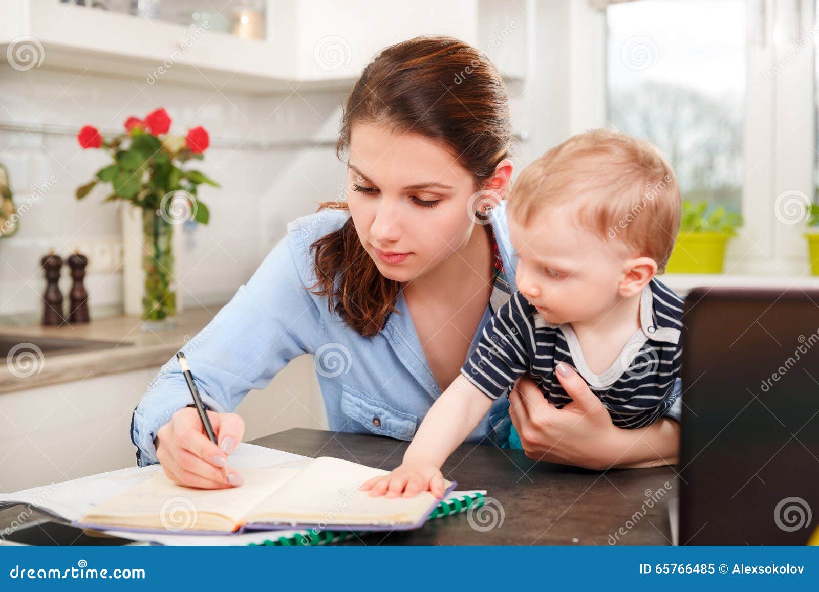 Young Mother Working with Her Baby Stock Image - Image of ecommerce ...
