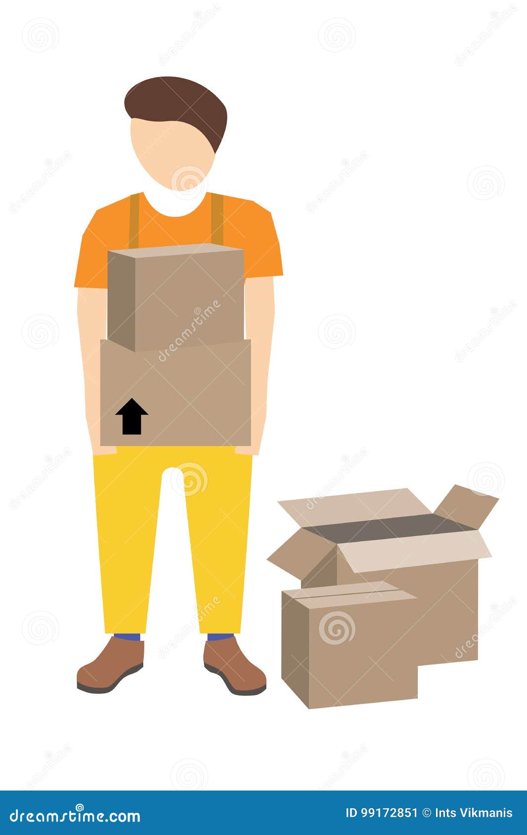 Young Mover with Cardboard Boxes Stock Vector - Illustration of heavy ...