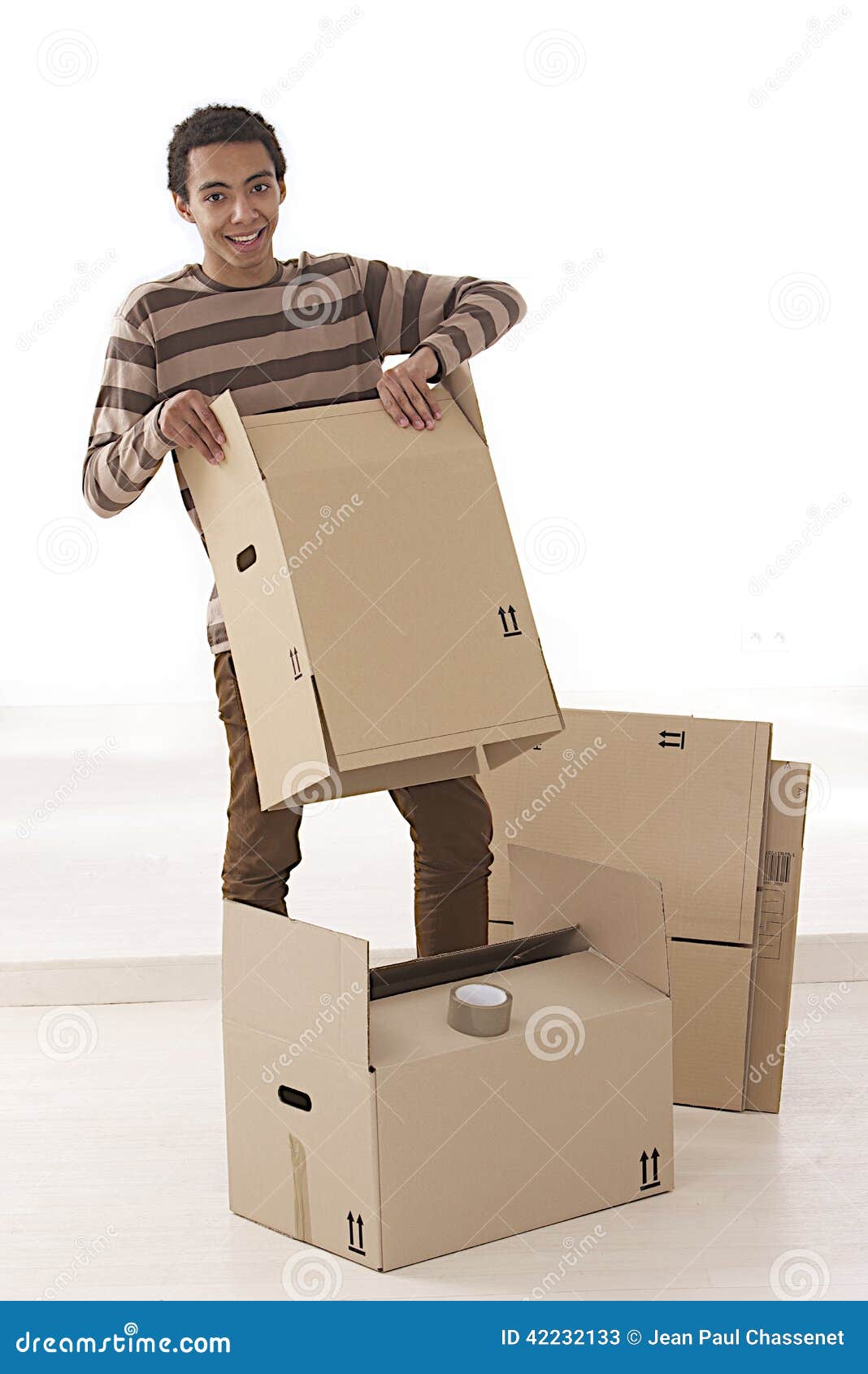 Young Mulatto Man Packing Up Boxes Stock Image - Image of case, people ...