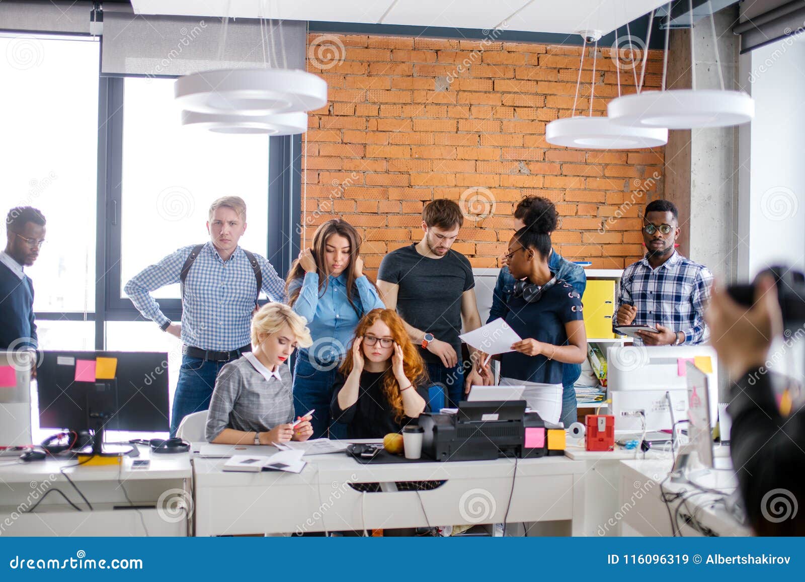Young Multi Ethnic Office Workers are in Complete Chaos Stock Image ...