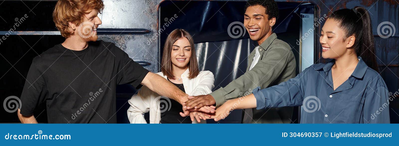 Young Multicultural Group of Friends Stacking Stock Image - Image of ...