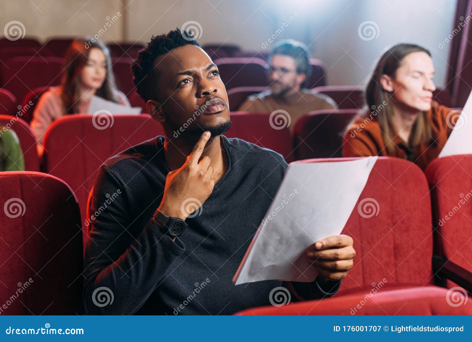 Young Multiethnic Actors Reading Scripts in Stock Image - Image of ...