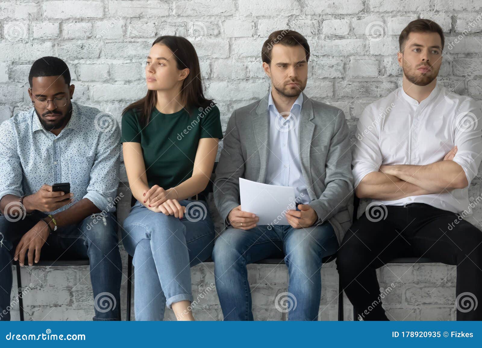 Young Multiracial Candidate Feel Bored before Office Interview Stock ...
