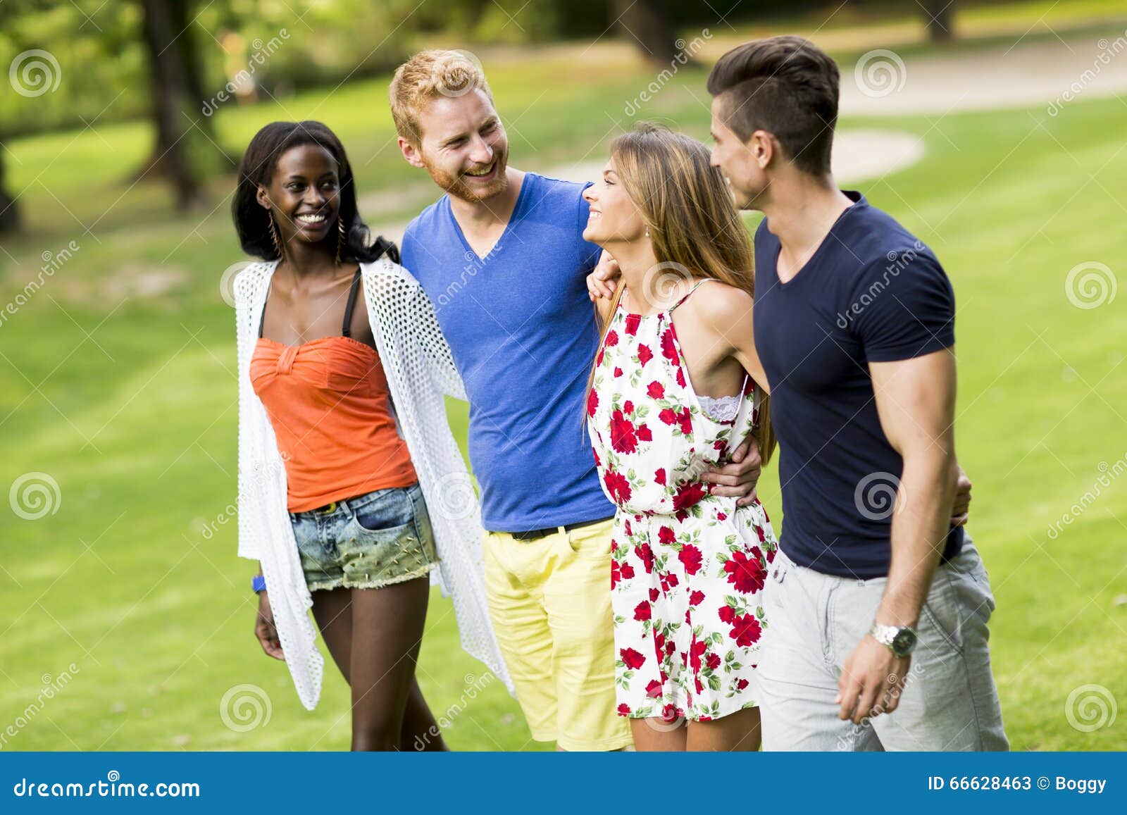 Young Multiracial Friends in the Park Stock Image - Image of person ...