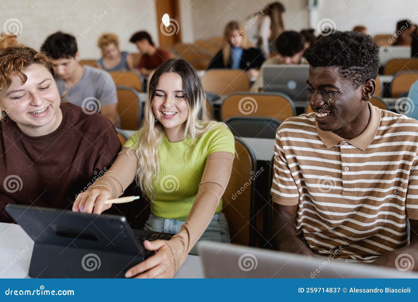 Young Multiracial People Studying Inside University Classroom Stock ...