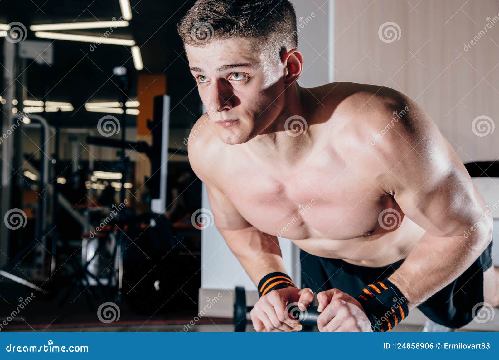 Young Muscular Athlete Doing Pushups. Stock Photo - Image of handsome ...