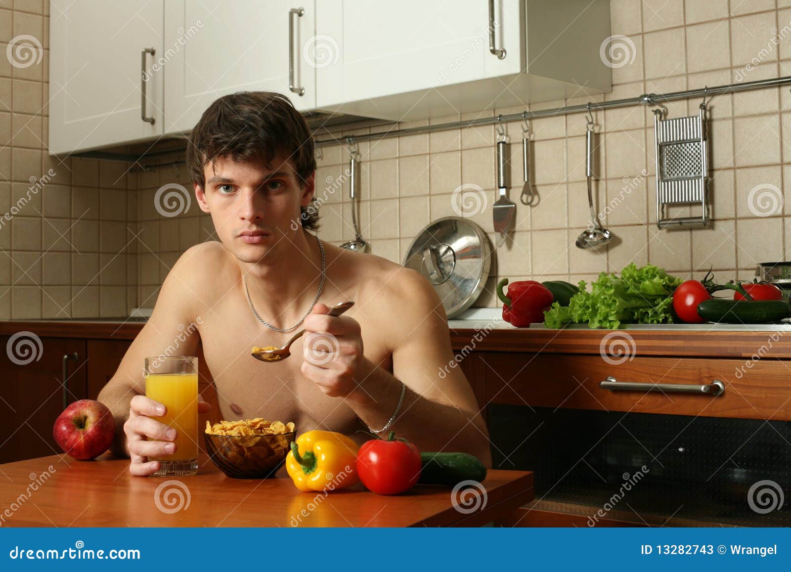 Young Muscular Man Eating His Breakfast Stock Image - Image of ...
