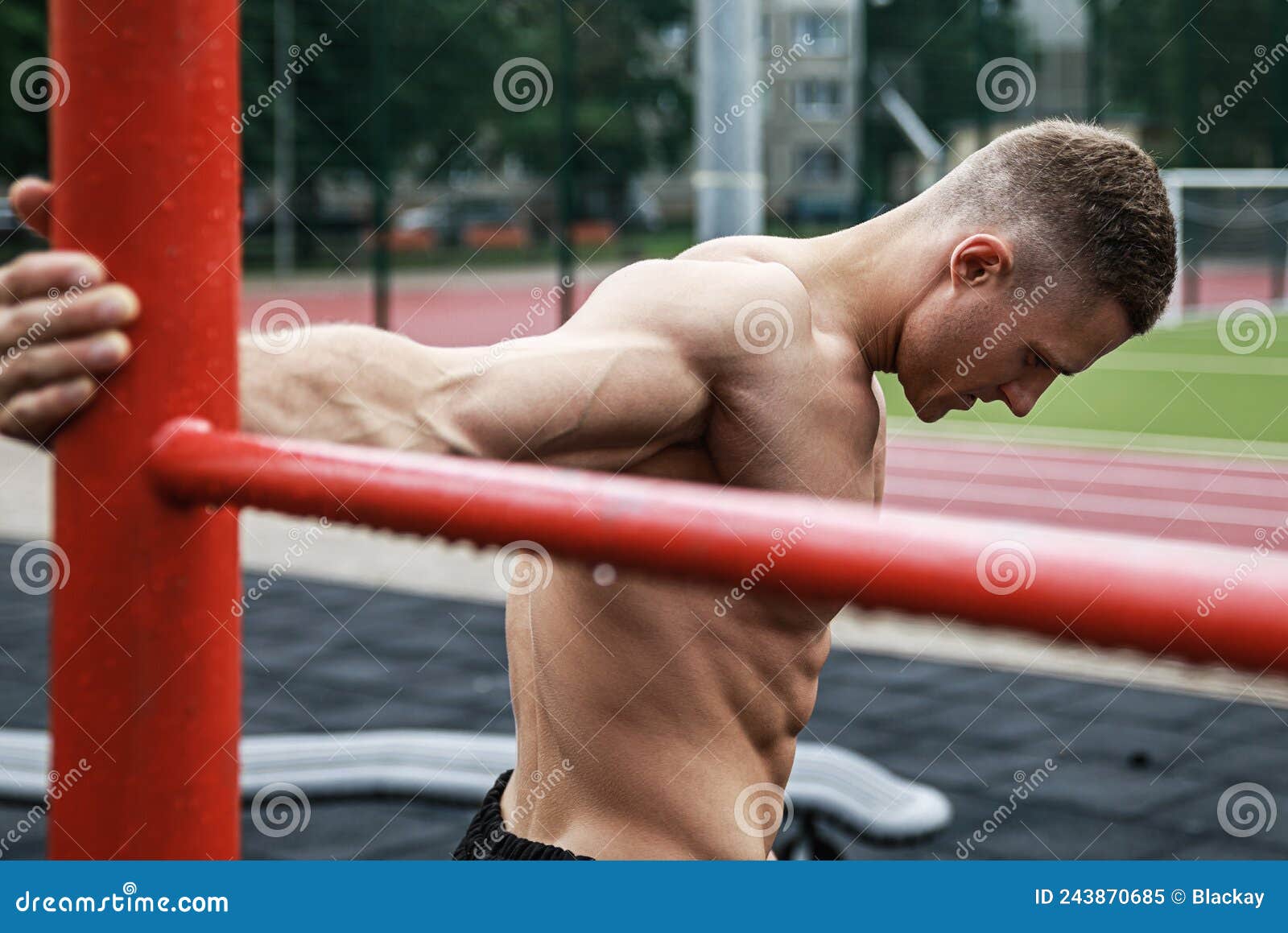 Muscular Man during His Workout on the Street Stock Image - Image of ...
