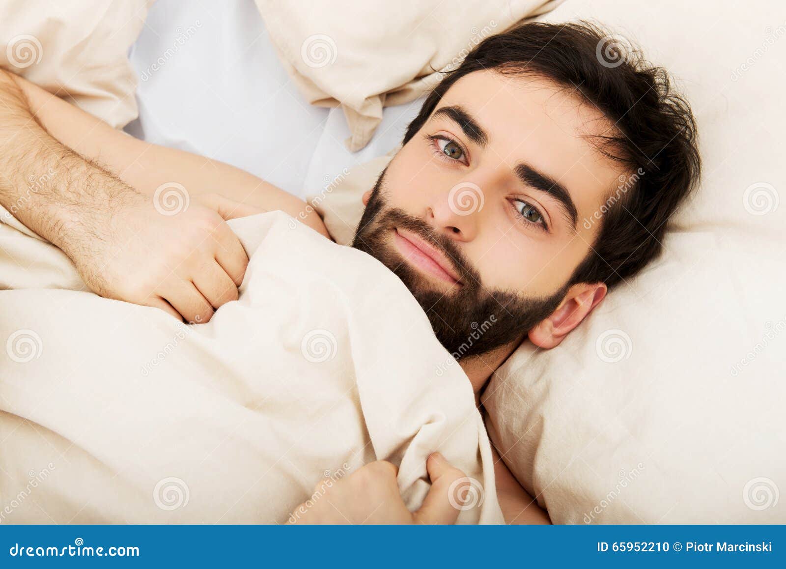 Young Muscular Man Lying in Bed. Stock Photo - Image of flirt, fitness ...