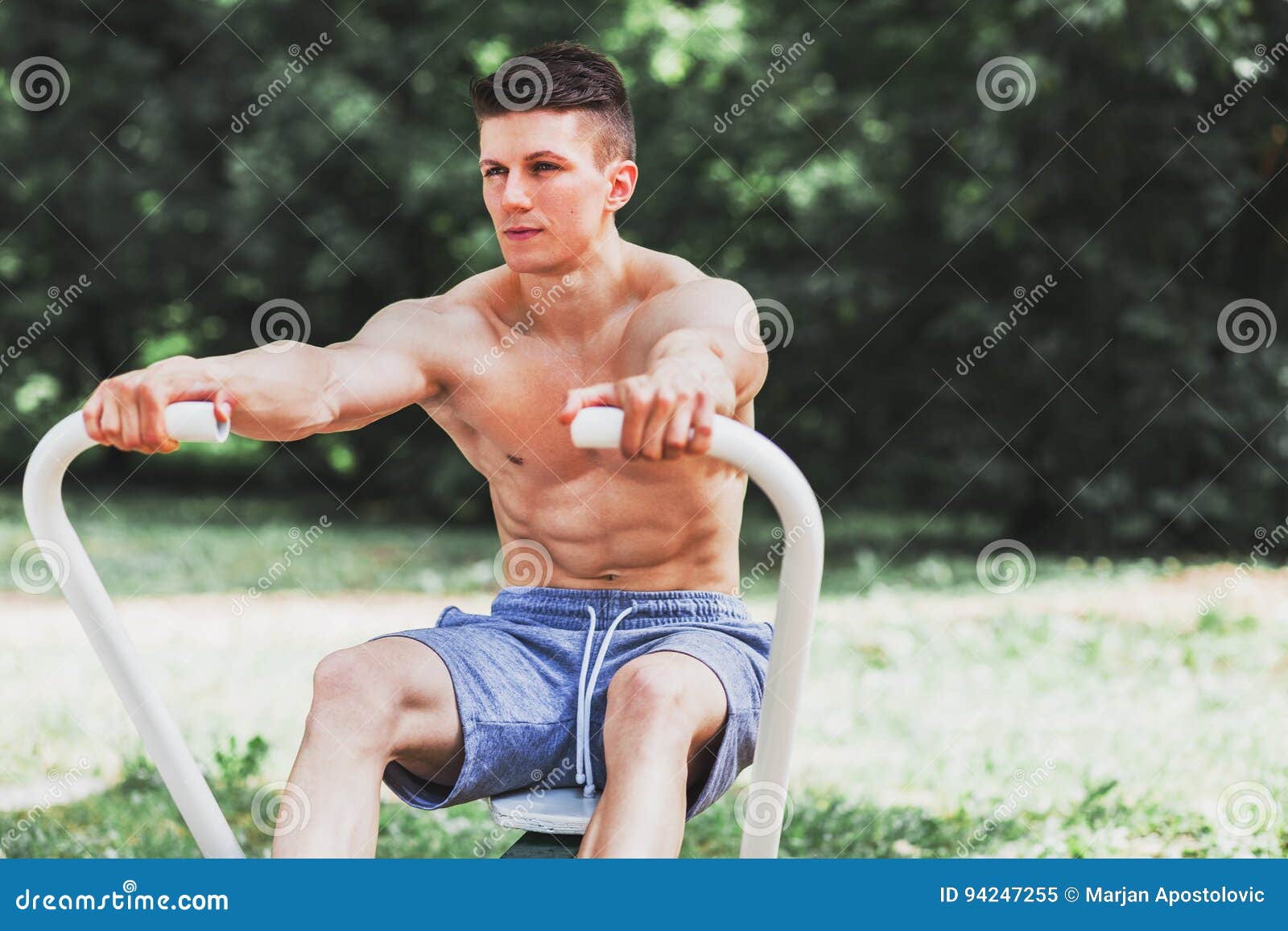 Young Muscular Man Practicing Rowing Stock Image - Image of pulling ...
