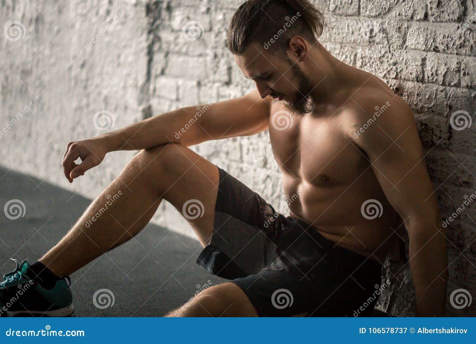 Muscular Man Resting after Gym Workout Stock Image - Image of athlete ...