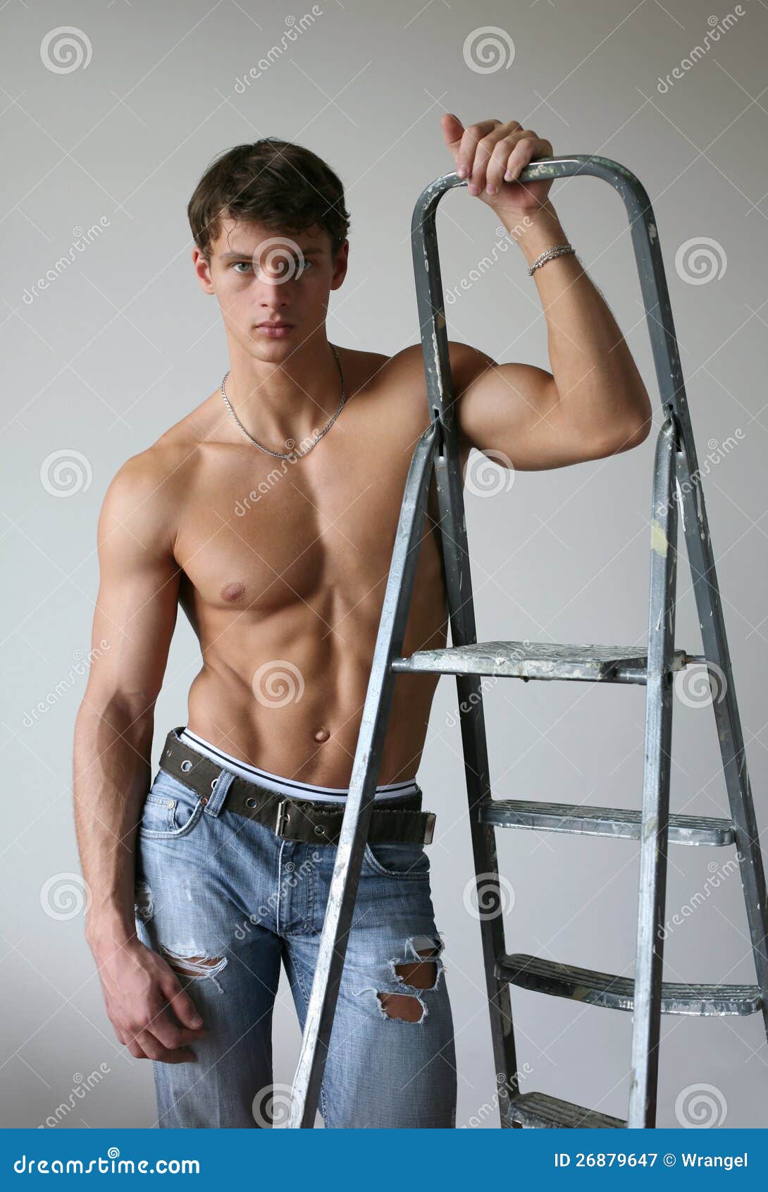 Young Muscular Man with a Stepladder Stock Image - Image of gorgeous ...