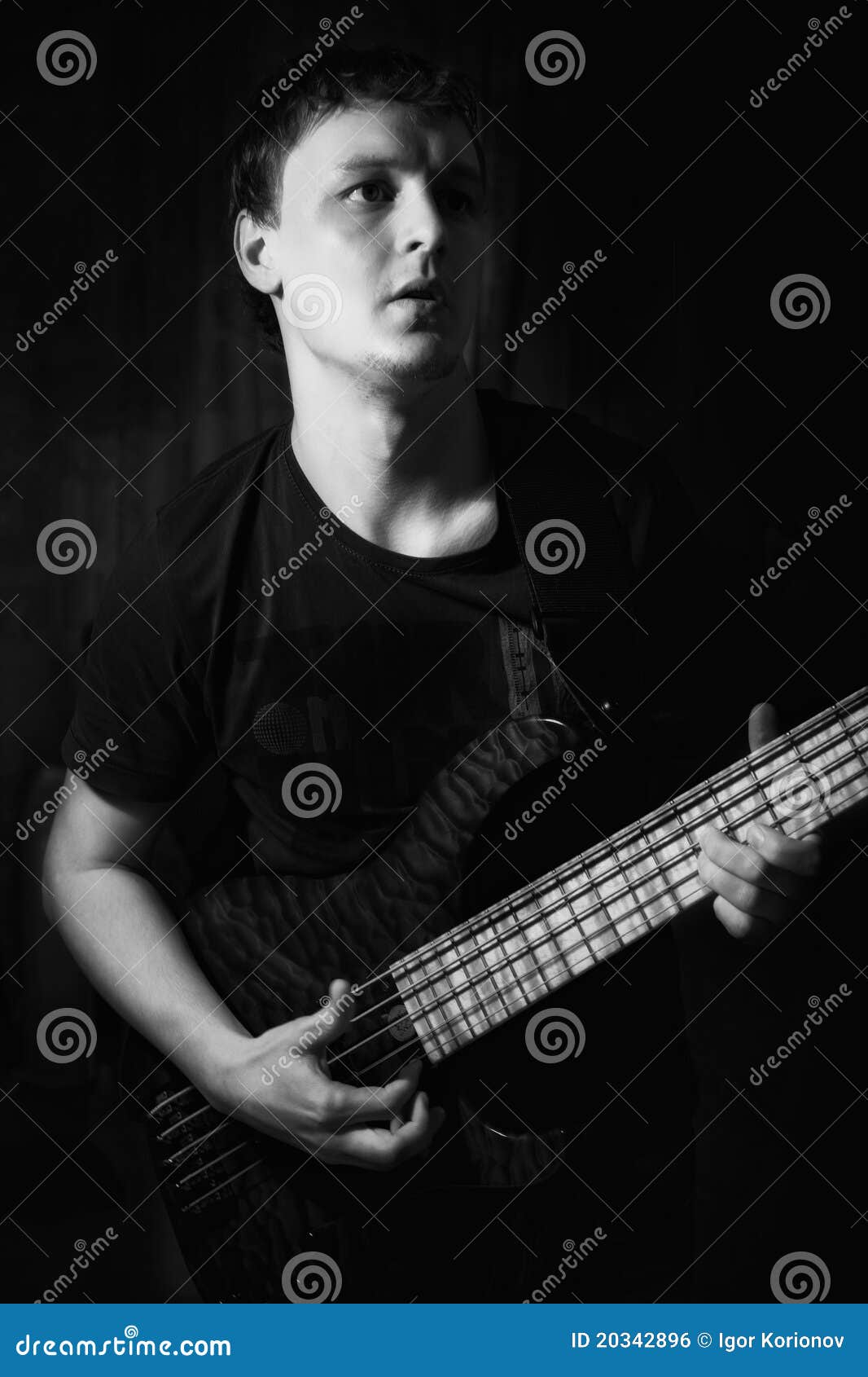 Young Musician with Bass Guitar Stock Photo - Image of artist, electric ...