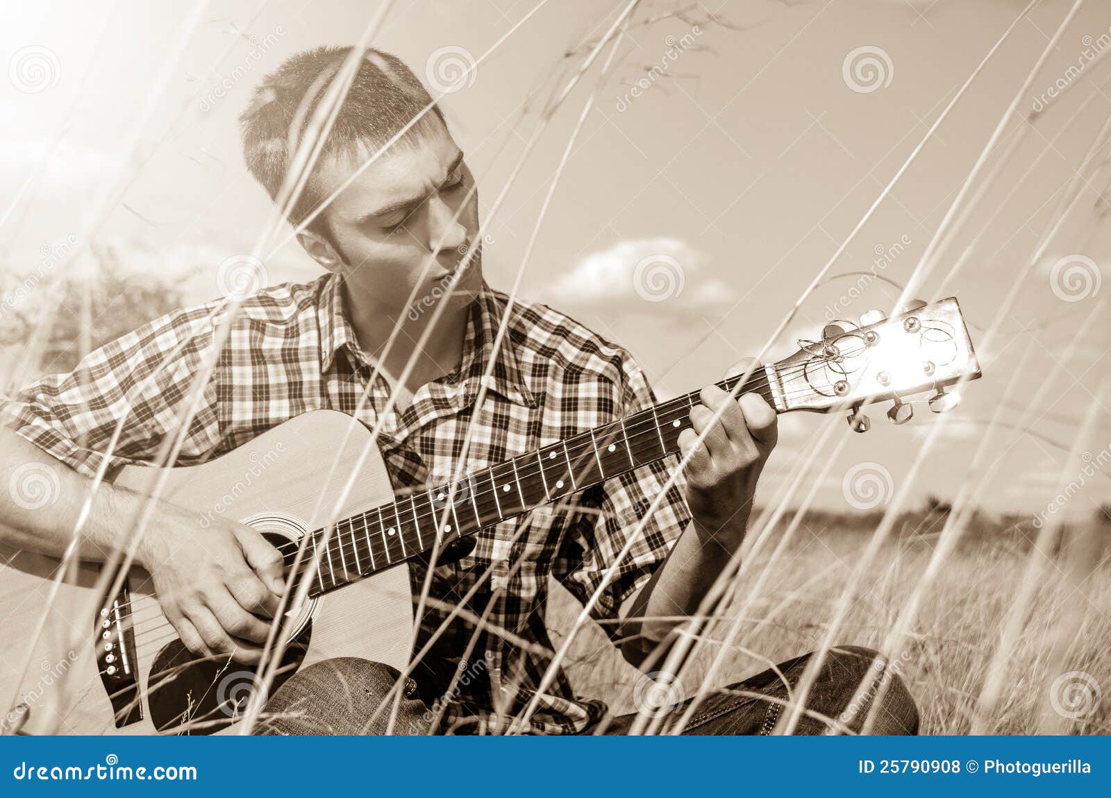 Young Musician Playing Guitar in Nature Stock Photo - Image of melody ...