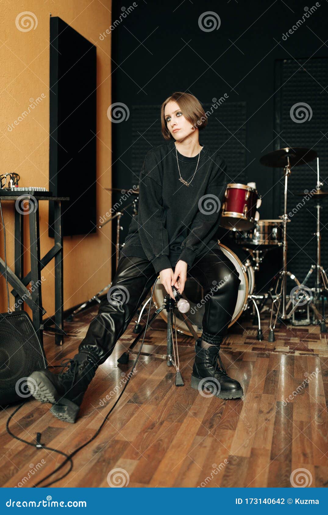 Young Musician in Recording Studio Stock Photo - Image of practice ...