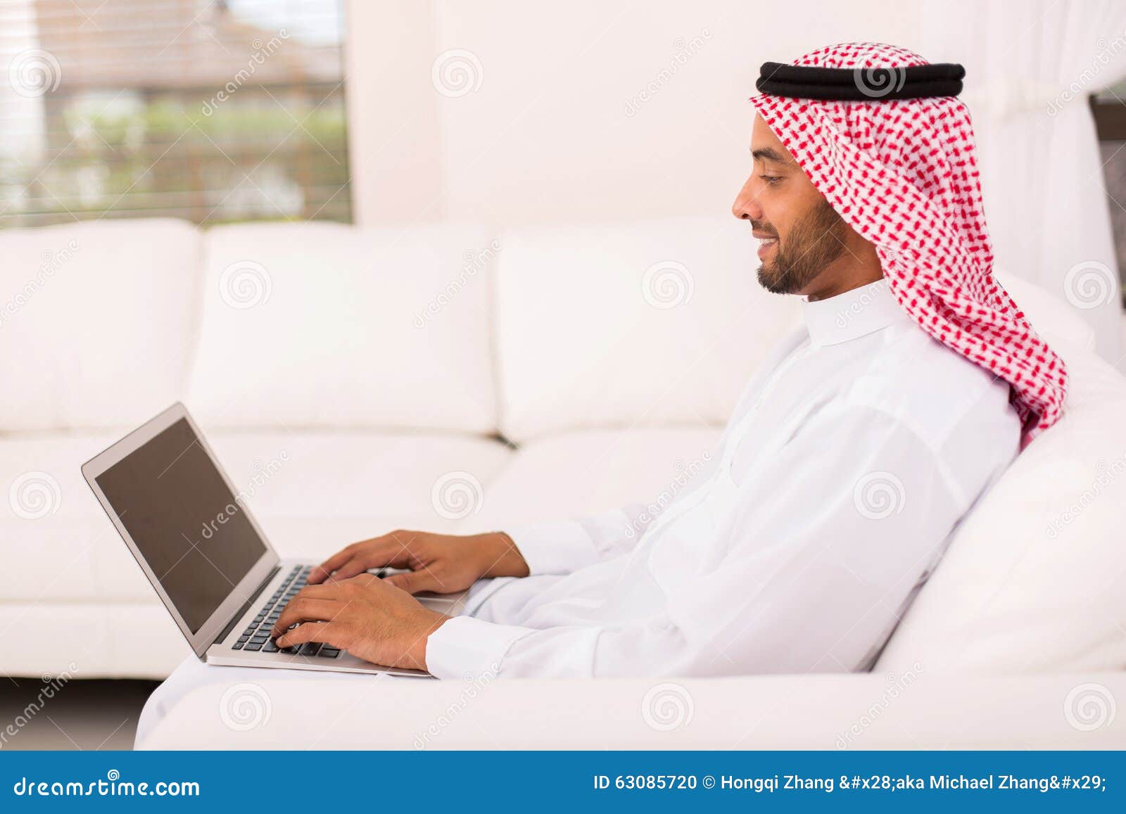 Young muslim man laptop stock photo. Image of internet - 63085720