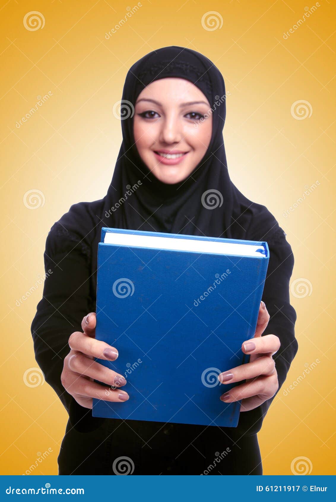 The Young Muslim Woman with Book on White Stock Image - Image of dress ...