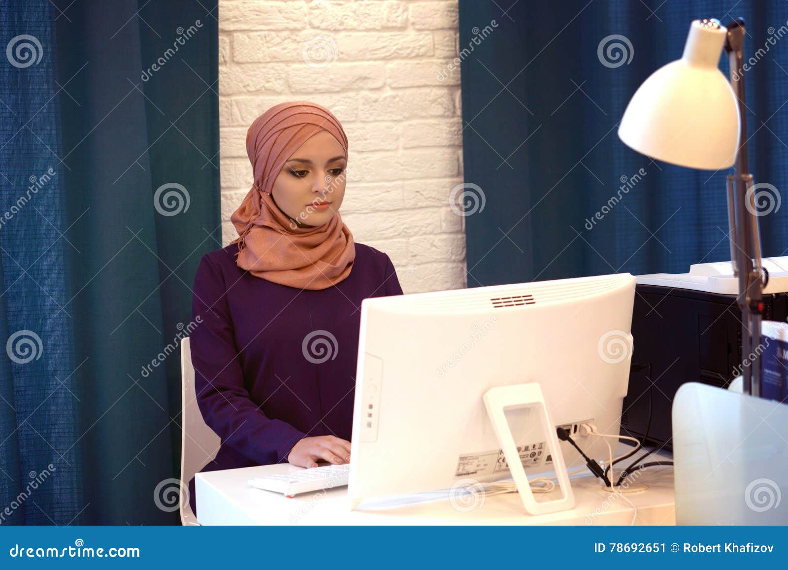 Young Muslim Woman Working at a Computer Stock Image - Image of arab ...