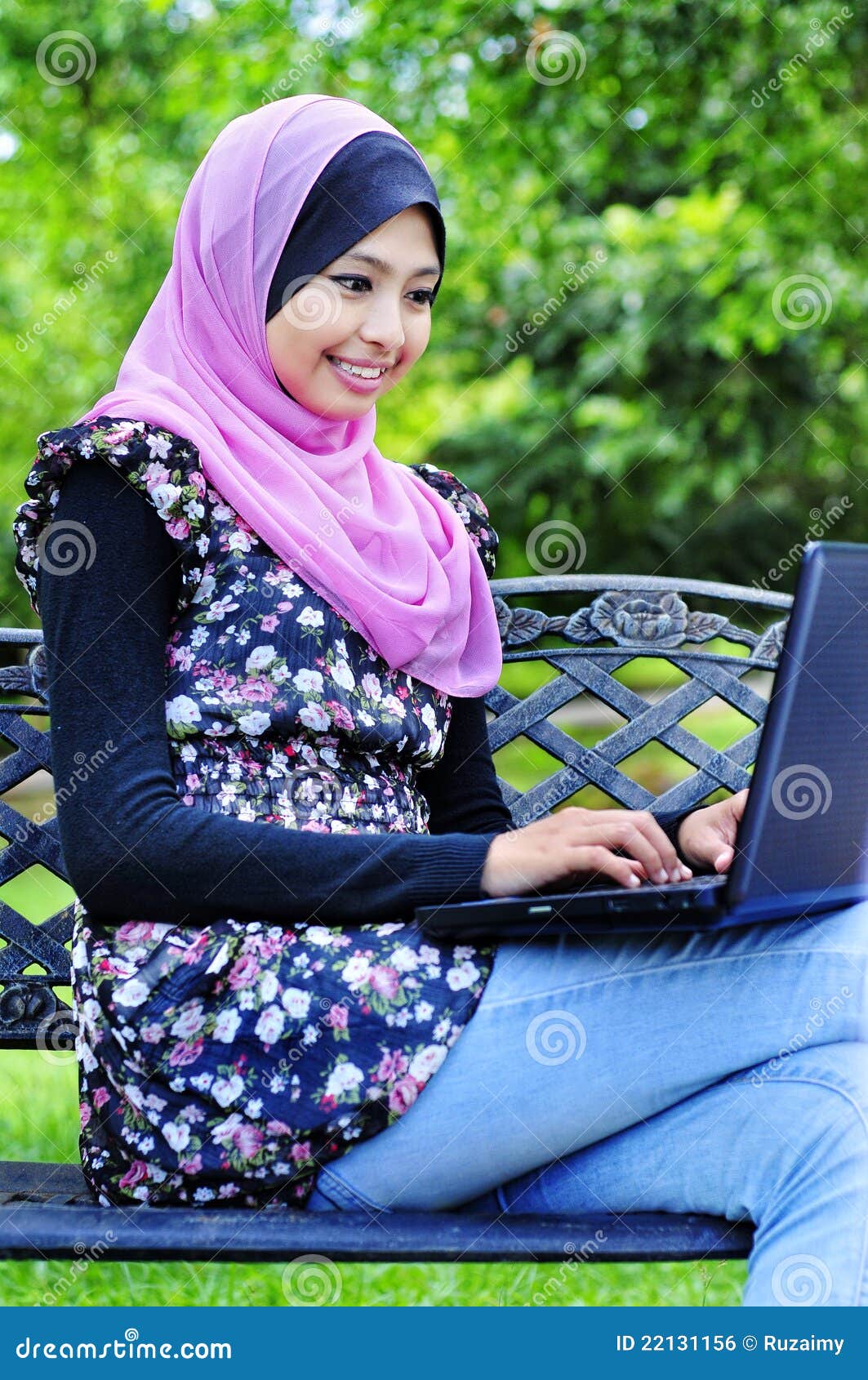 A Young Muslim Women with a Laptop Stock Photo - Image of girl, close ...