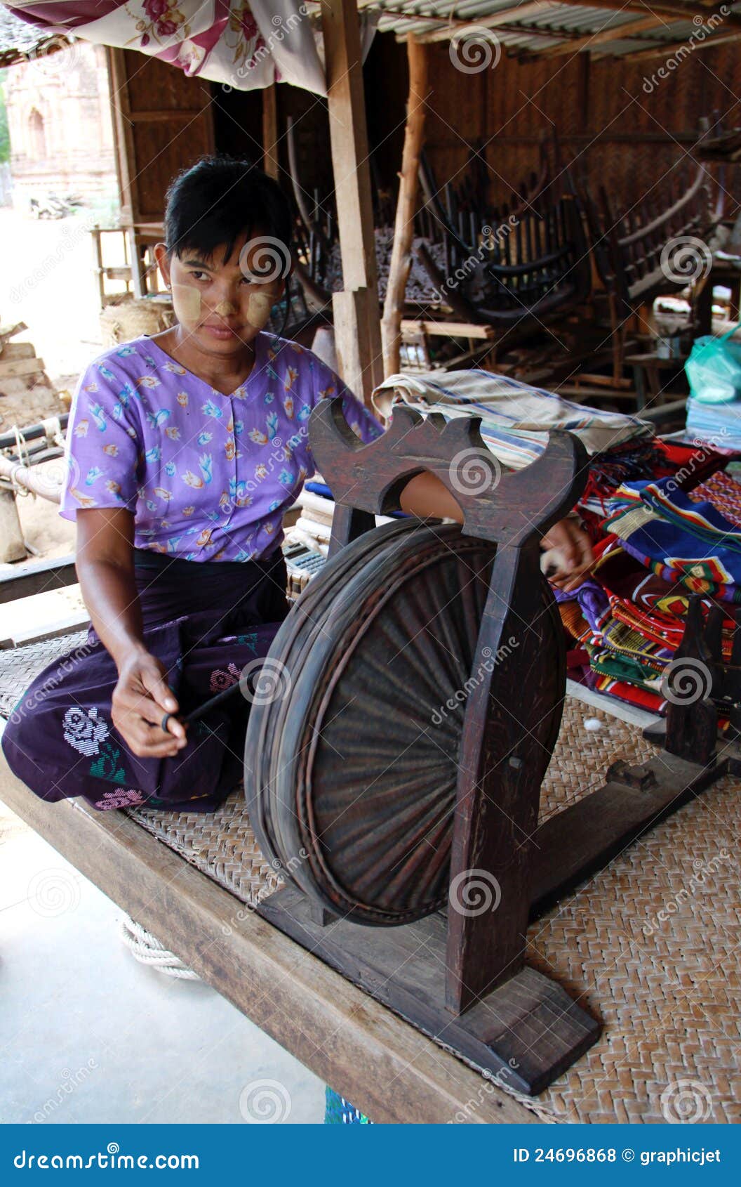 Young Myanmar Girl Working at Spinning Wheel Editorial Stock Photo ...