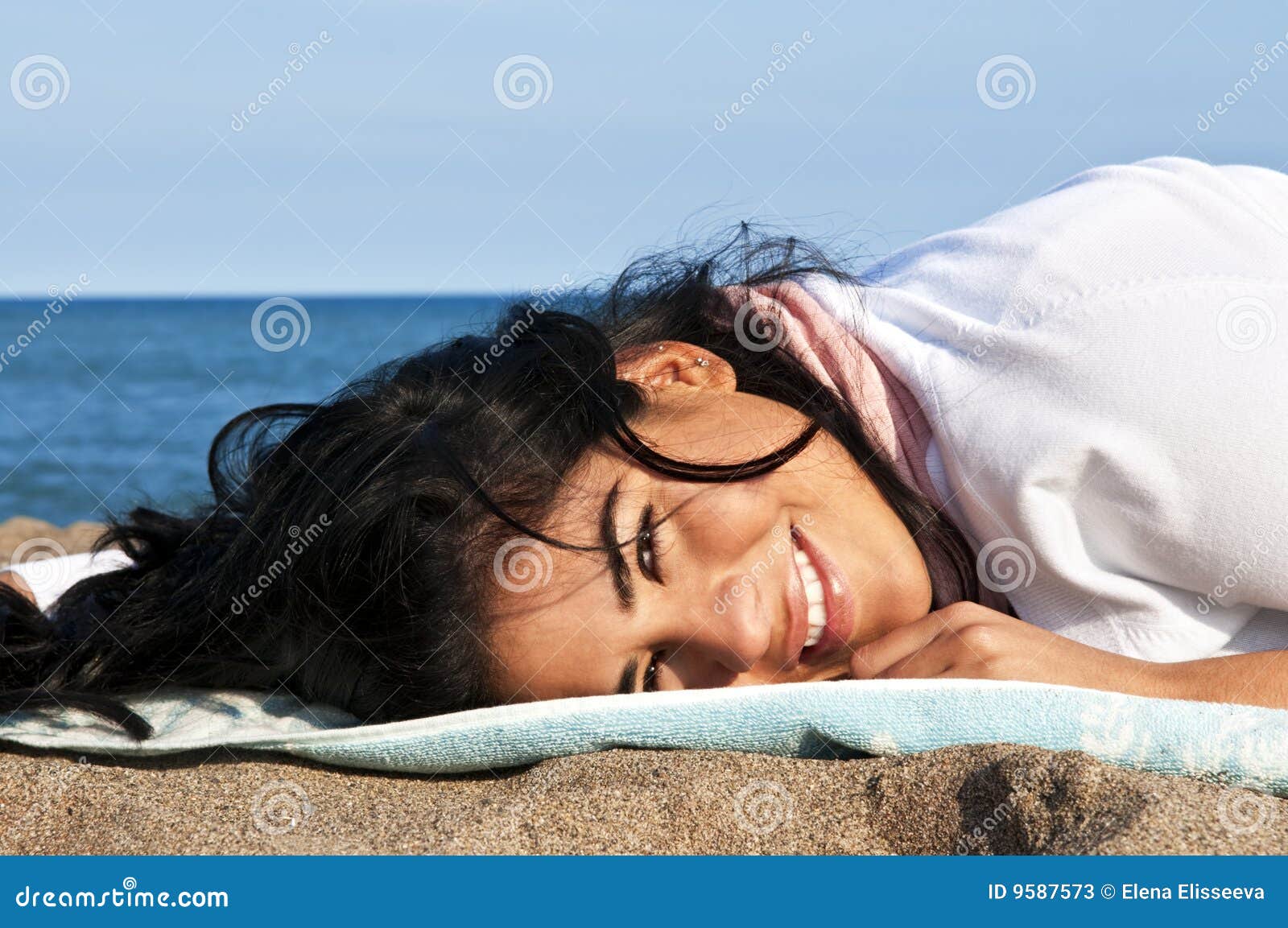 Young Native American Woman at Beach Stock Image - Image of breezy ...