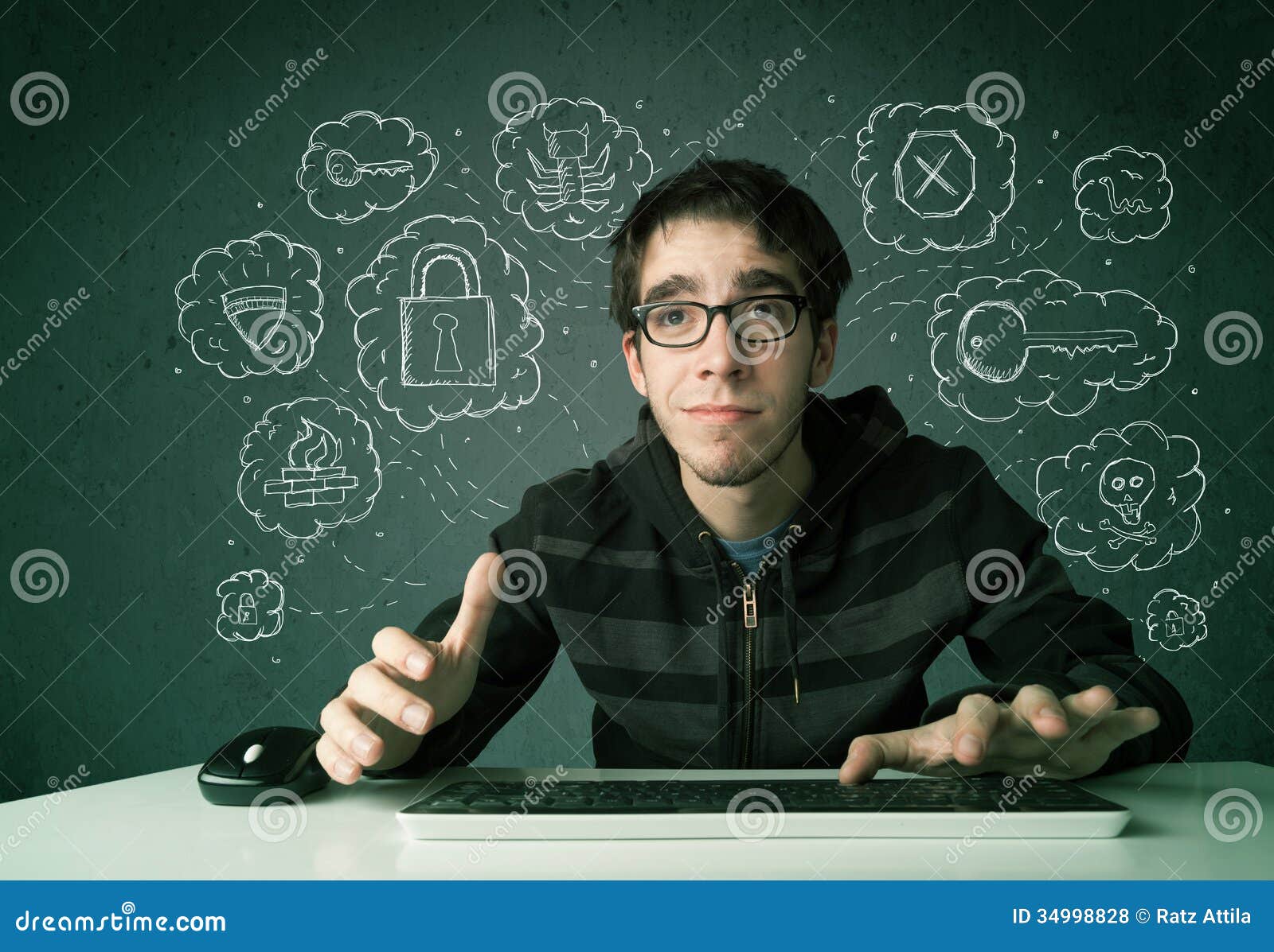 Young Nerd Hacker with Virus and Hacking Thoughts Stock Photo - Image ...