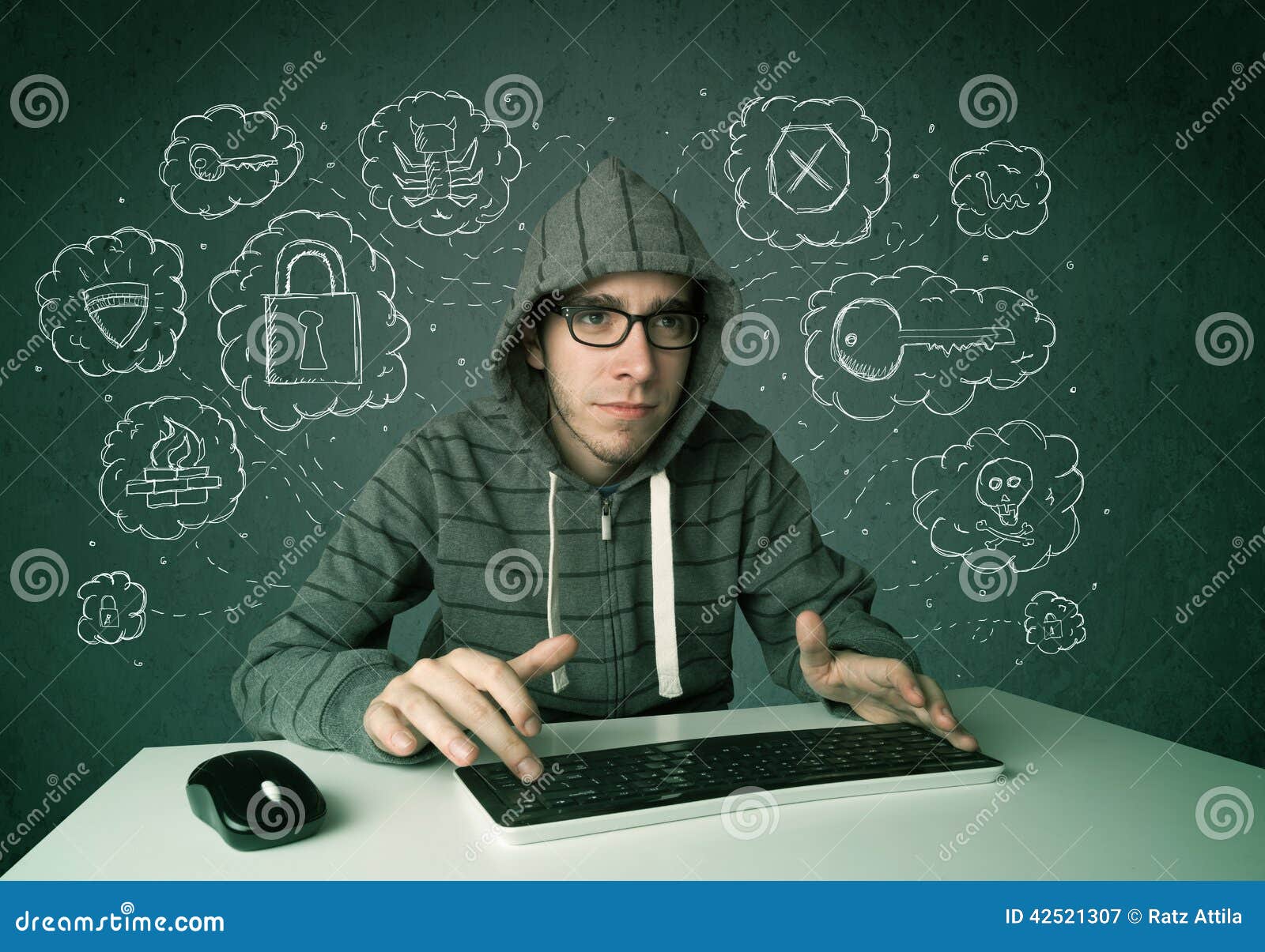 Young Nerd Hacker With Virus And Hacking Thoughts Stock Photo - Image ...