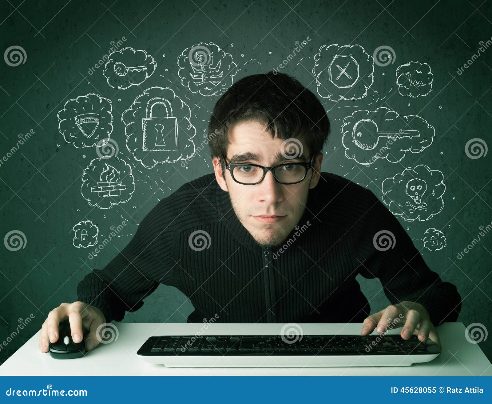 Young Nerd Hacker with Virus and Hacking Thoughts Stock Image - Image of infected, background ...