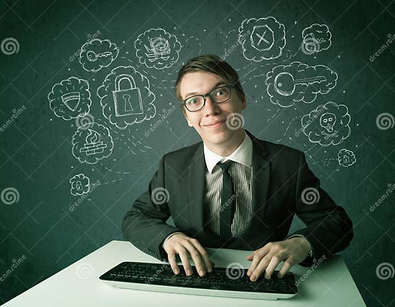 Young Nerd Hacker with Virus and Hacking Thoughts Stock Photo - Image ...
