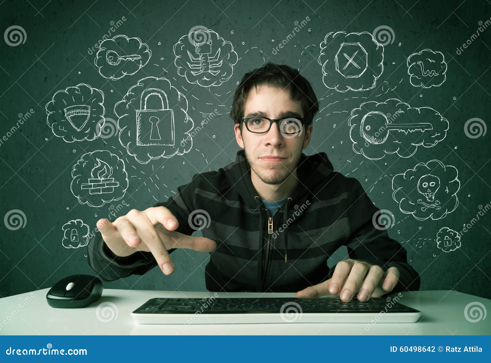 Young Nerd Hacker with Virus and Hacking Thoughts Stock Photo - Image ...