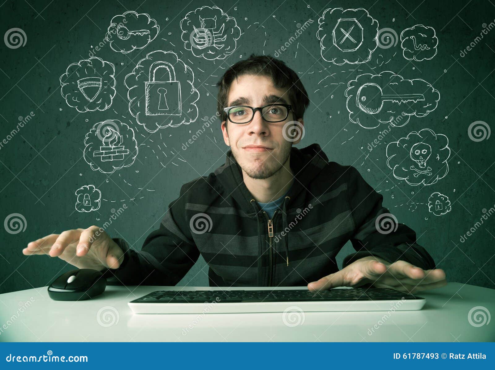 Young Nerd Hacker with Virus and Hacking Thoughts Stock Image - Image ...