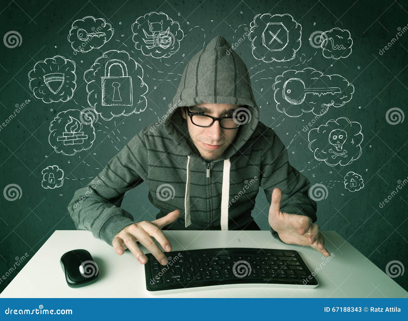 Young Nerd Hacker with Virus and Hacking Thoughts Stock Image - Image ...