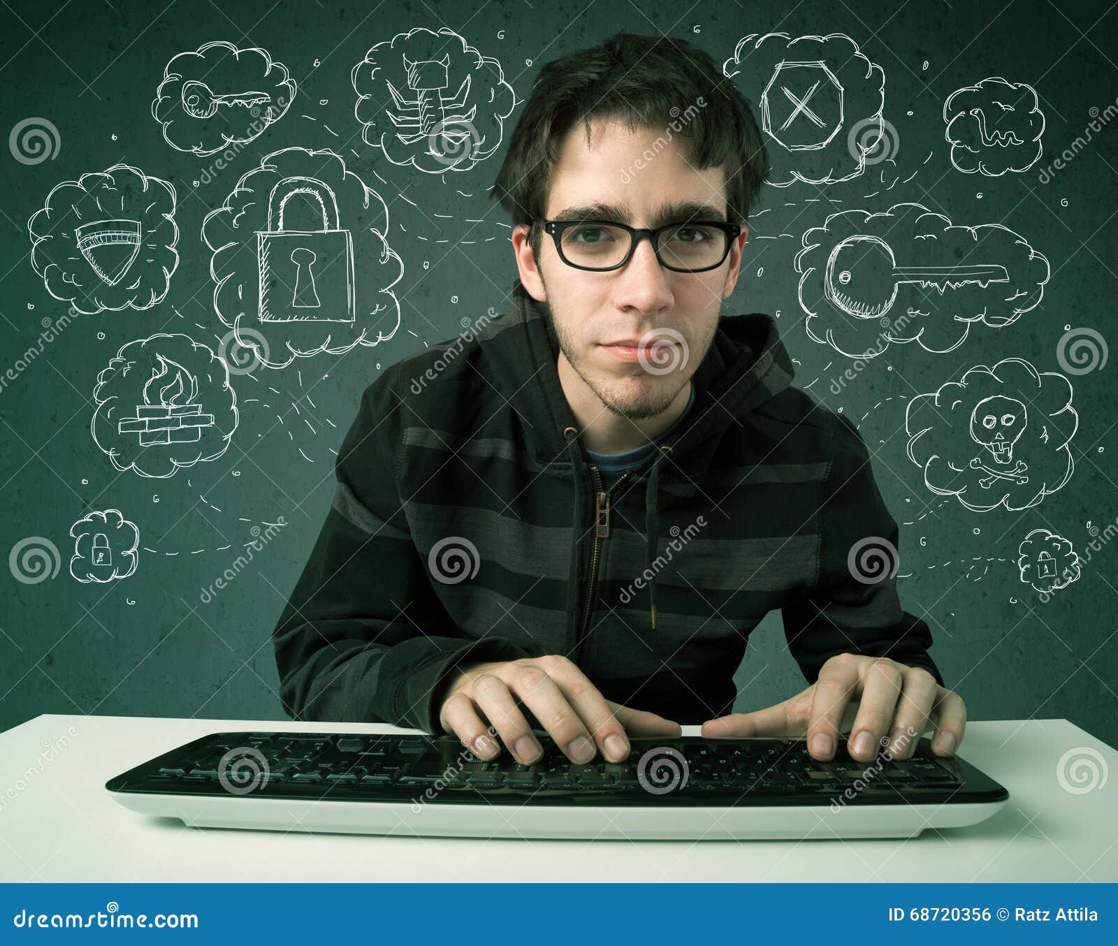 Young Nerd Hacker With Virus And Hacking Thoughts Stock Photo - Image ...