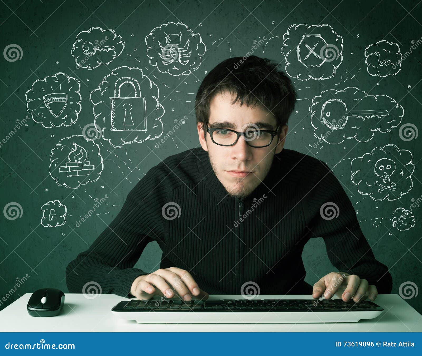 Young Nerd Hacker With Virus And Hacking Thoughts Stock Photo - Image ...