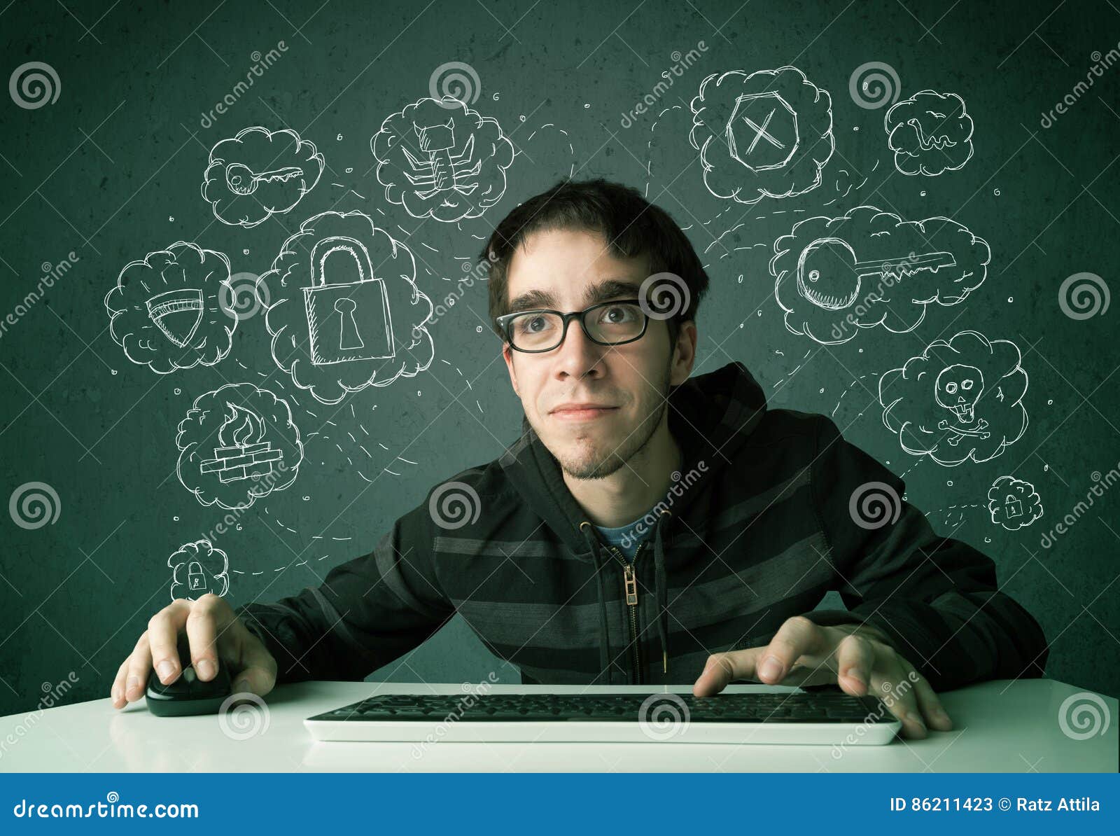 Young Nerd Hacker with Virus and Hacking Thoughts Stock Image - Image ...