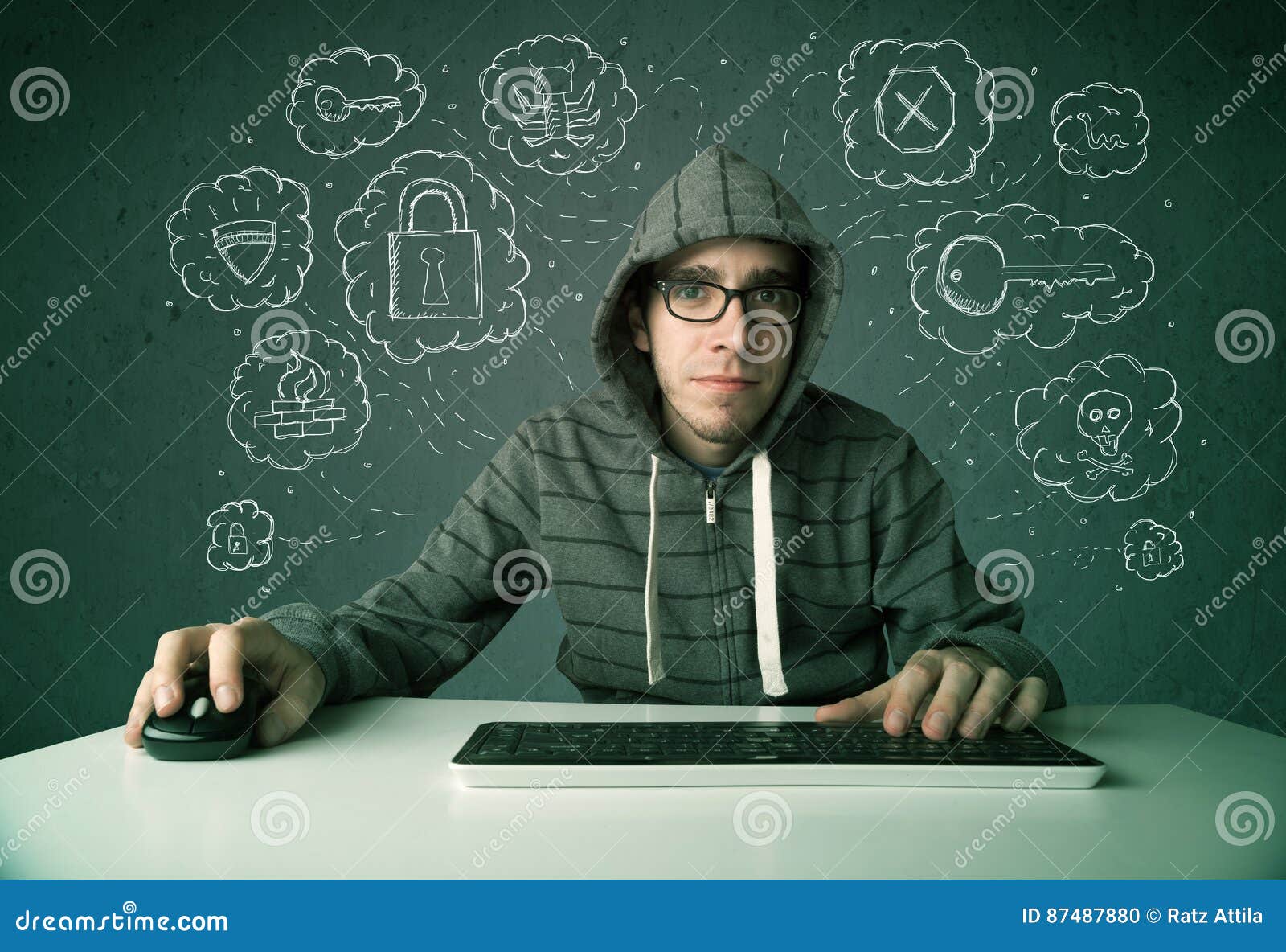 Young Nerd Hacker with Virus and Hacking Thoughts Stock Photo - Image ...