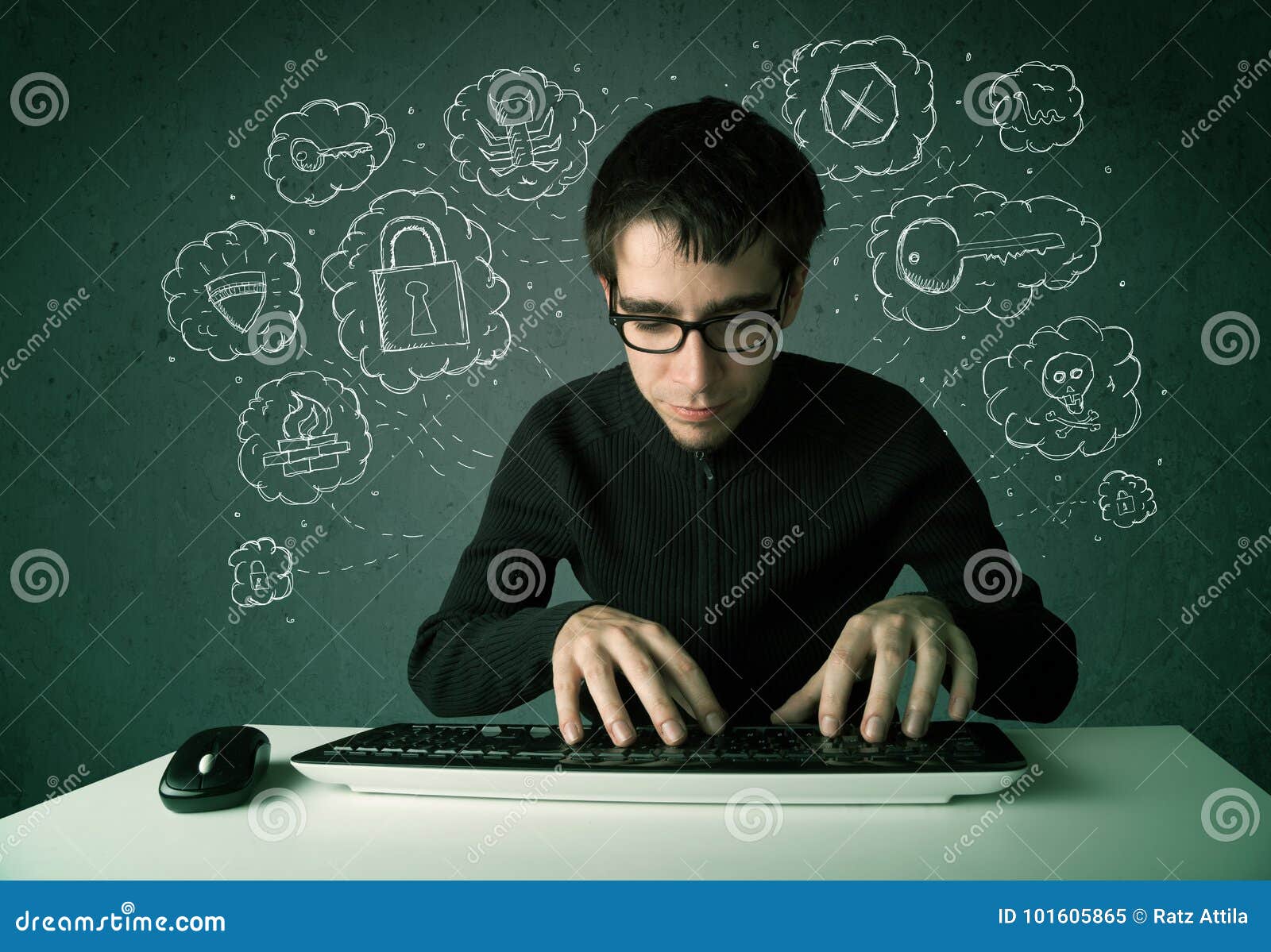 Young Nerd Hacker with Virus and Hacking Thoughts Stock Image - Image ...