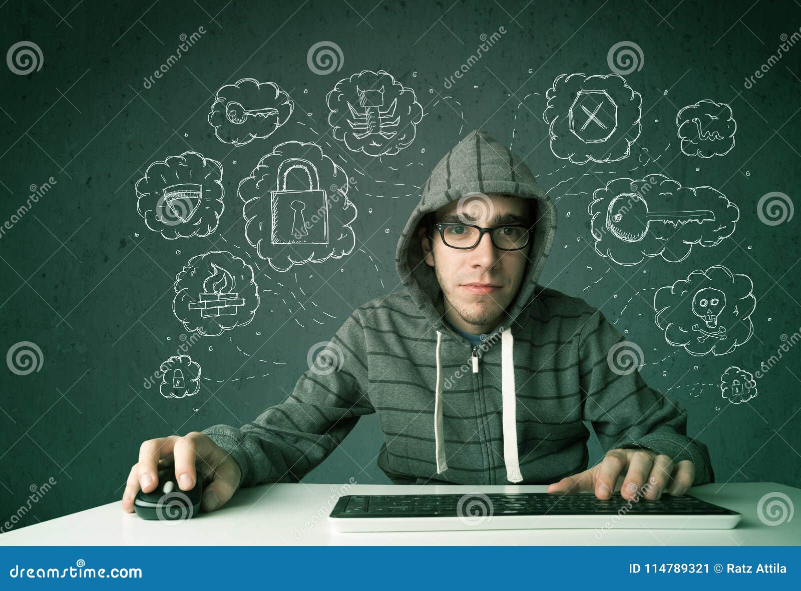 Young Nerd Hacker with Virus and Hacking Thoughts Stock Image - Image ...