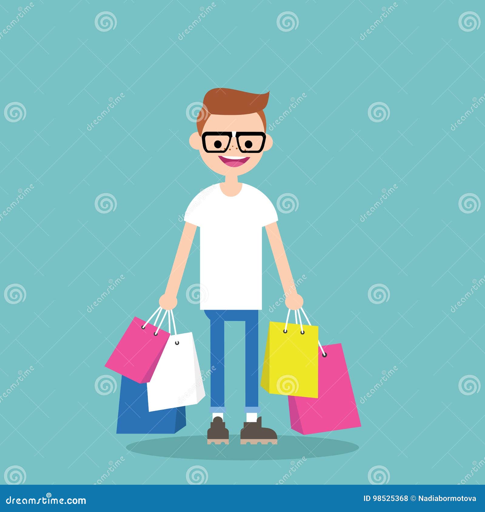 Young Nerd Holding Shopping Bags Stock Vector - Illustration of ...