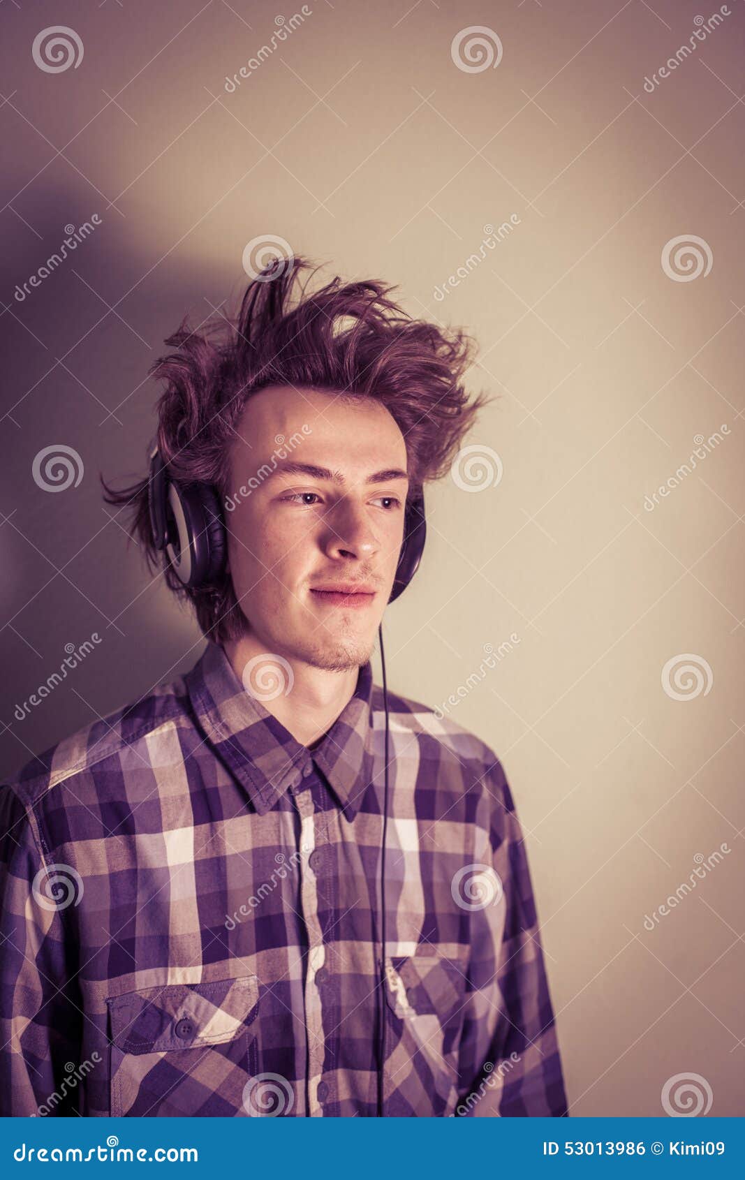 Young Nerd Listen Music through Headphones Stock Photo - Image of comic ...