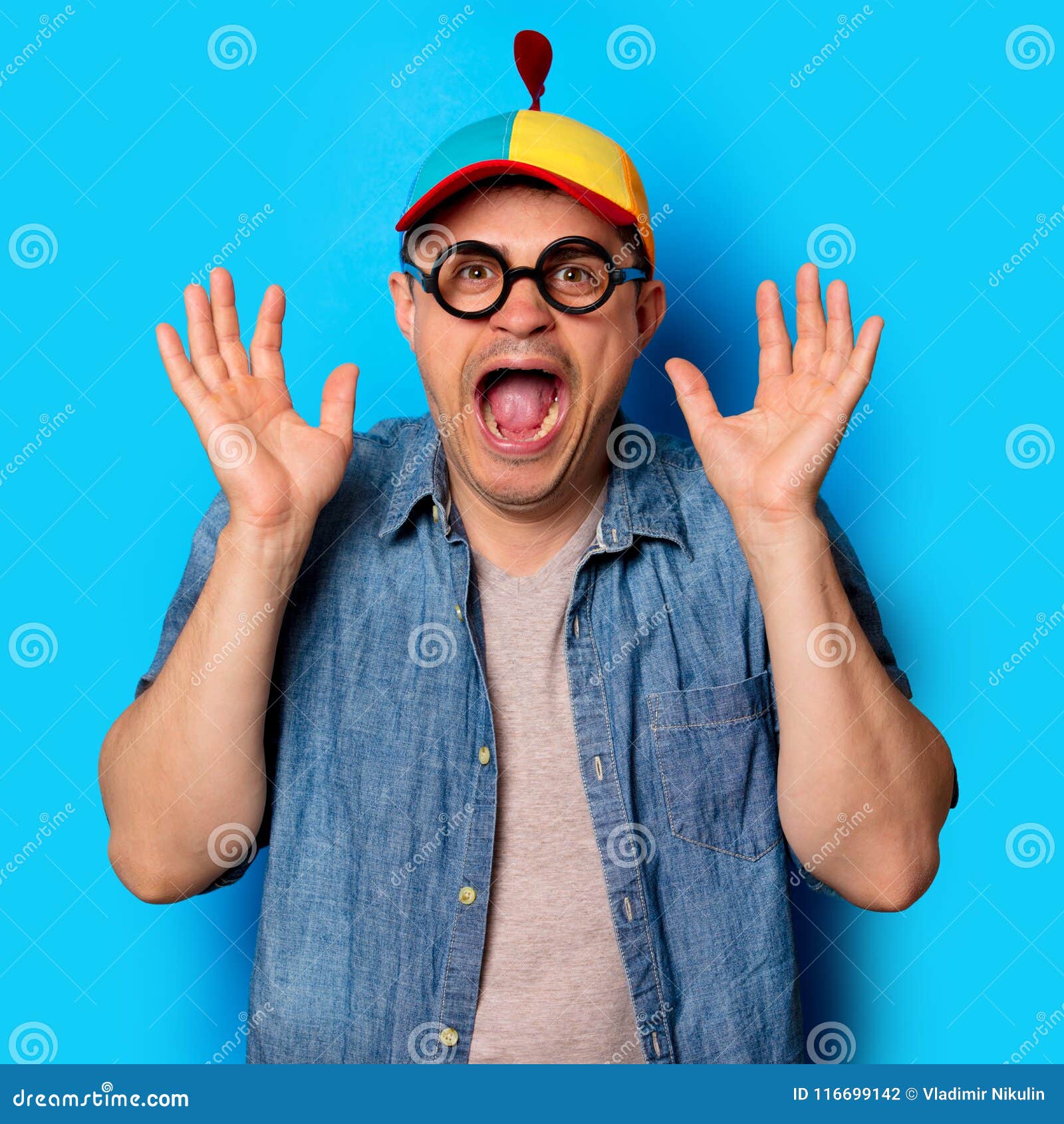 Young Nerd Man with Surprised Face Stock Photo - Image of blue, vogue ...