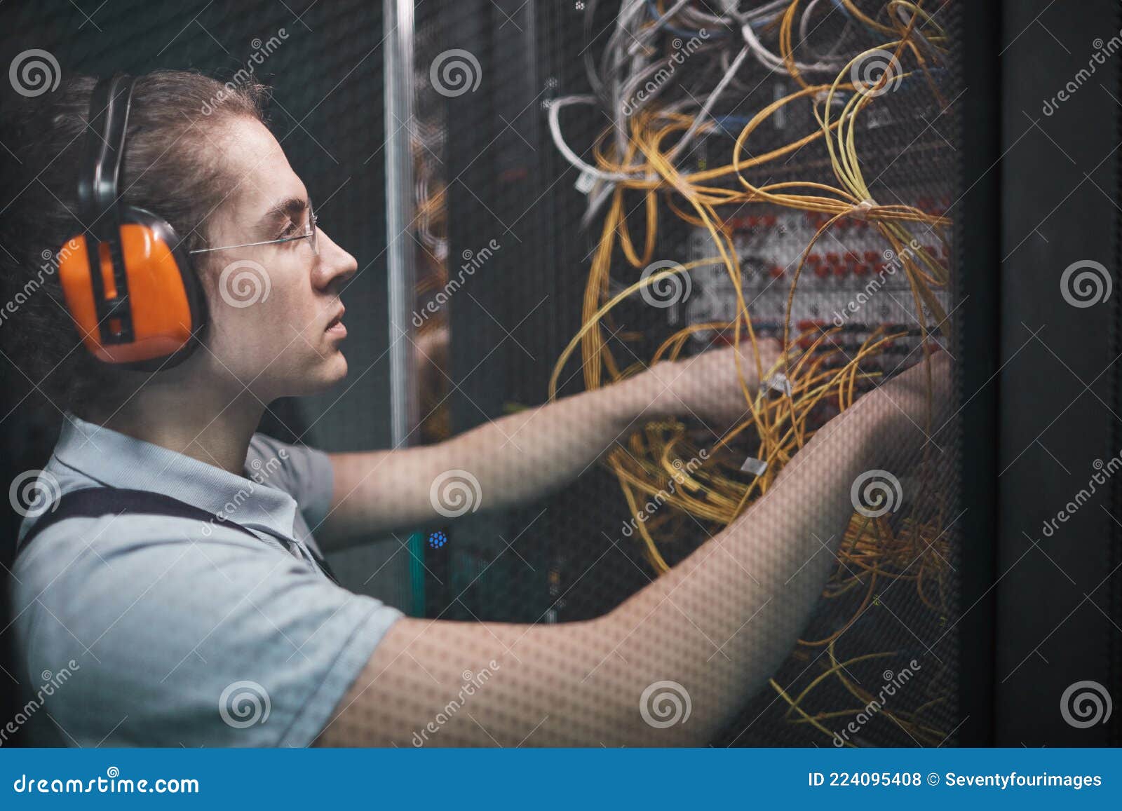 Young Network Engineer Connecting Wires Stock Photo - Image of ...