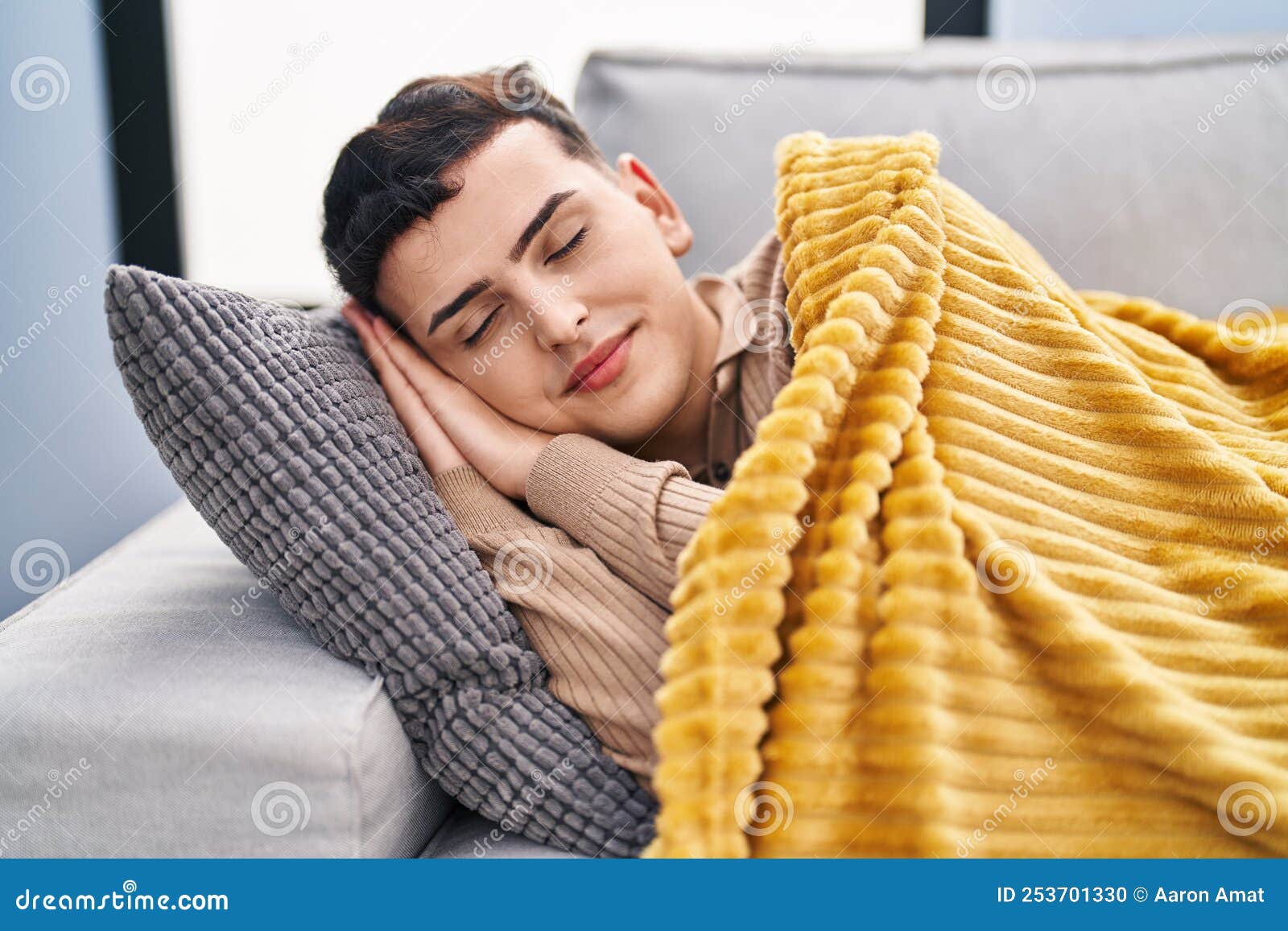 Young Non Binary Man Lying on Sofa Sleeping at Home Stock Photo - Image ... Young Non Binary Man Lying on Sofa Sleeping at Home Stock Photo - Image ...