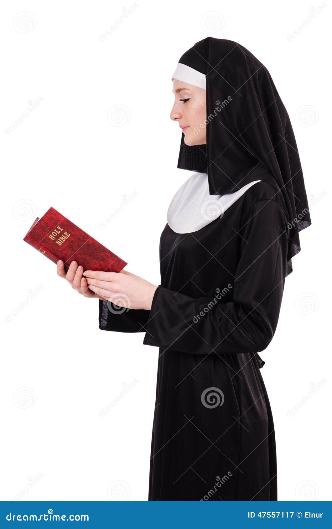 Young Nun with Bible Isolated Stock Image - Image of beautiful ...