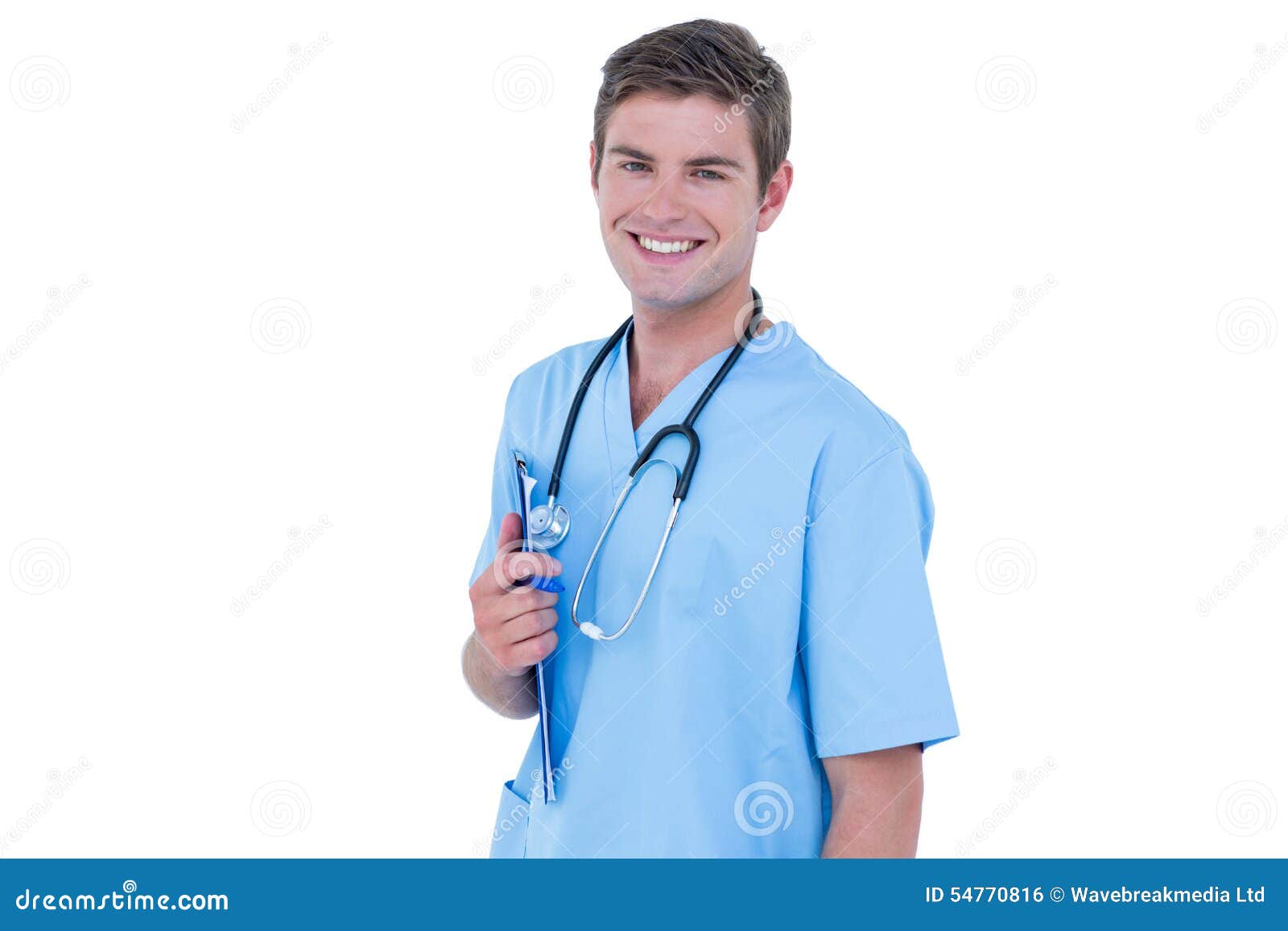 Young Nurse in Blue Tunic Smiling at the Camera Stock Photo - Image of ...