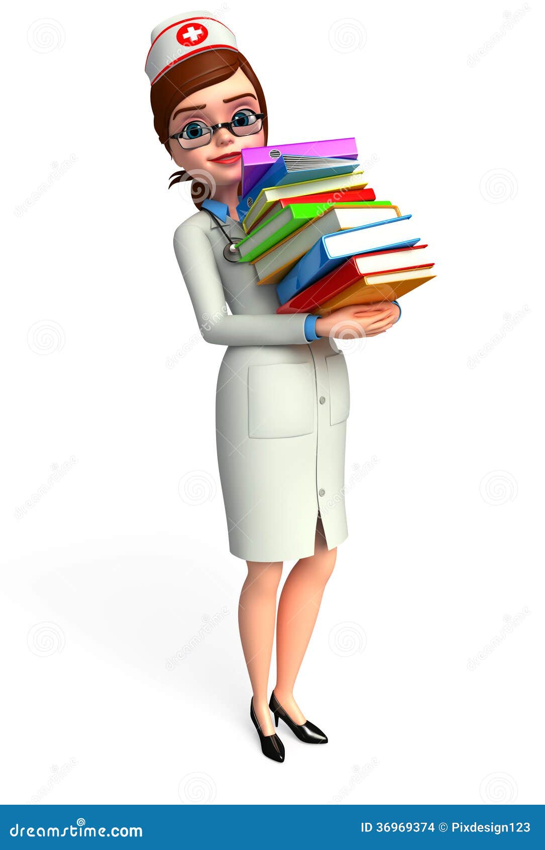 Young Nurse with Books Pile Stock Illustration - Illustration of health ...